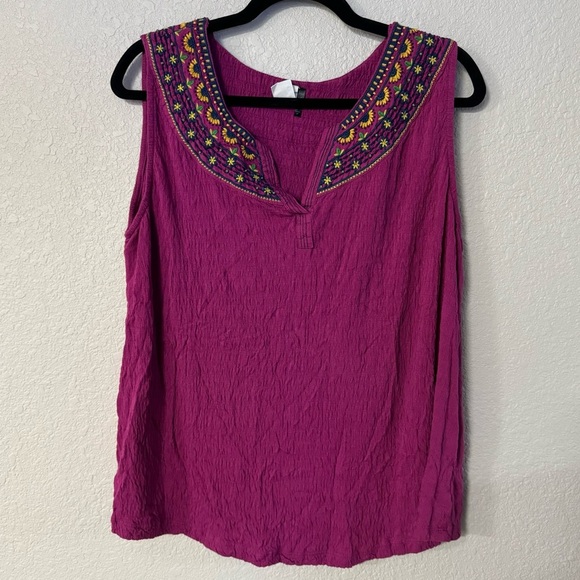 Tops | Anthropologie Akemi Kin Fuchsia Barbie Pink Boho Embroidered ...